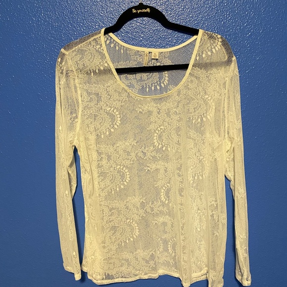 Cato | Tops | Cato Sheer Lace Cream Color Long Sleeve Top Stretchy Lace ...